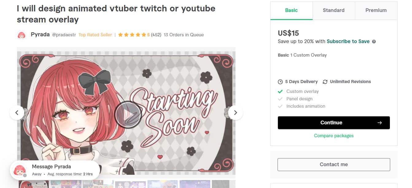 Pyrada does VTuber Overlay commissions on Fiverr