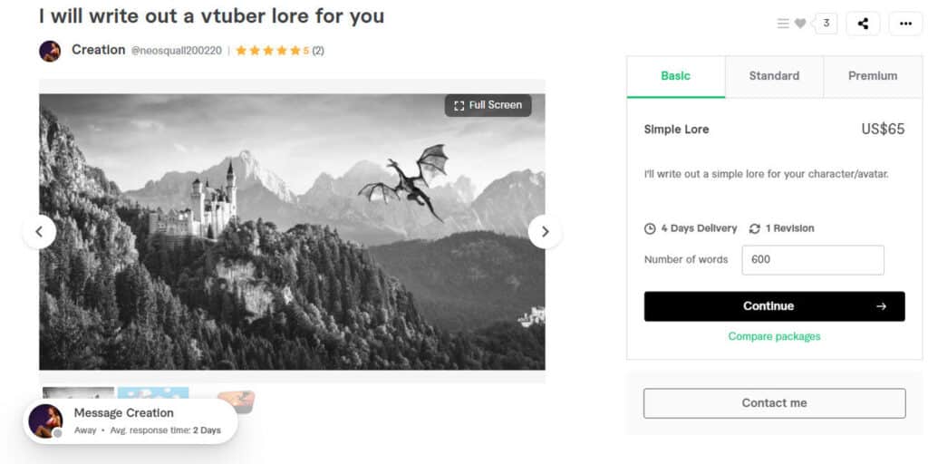 Creation does VTuber Lore commissions on Fiverr