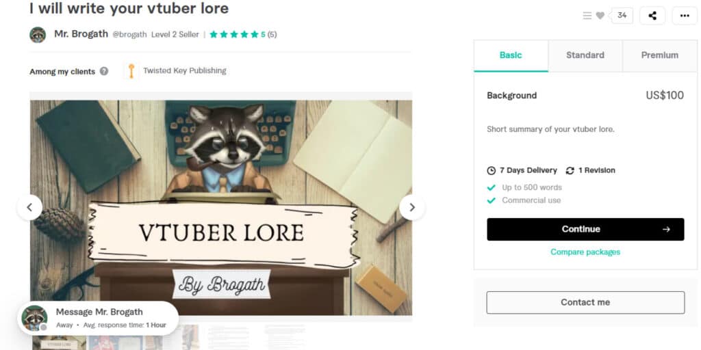 Mr. Brogath does VTuber lore commissions on Fiverr