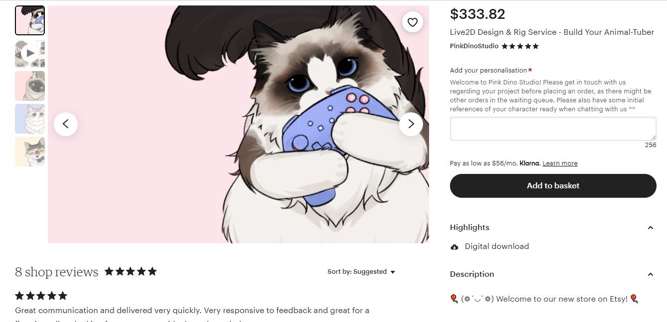 Pink Dino does VTuber rigging commission on Etsy.