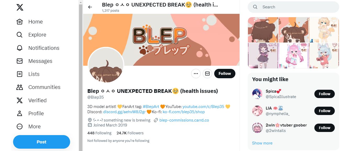 Blep does VTuber model commission on Twitter