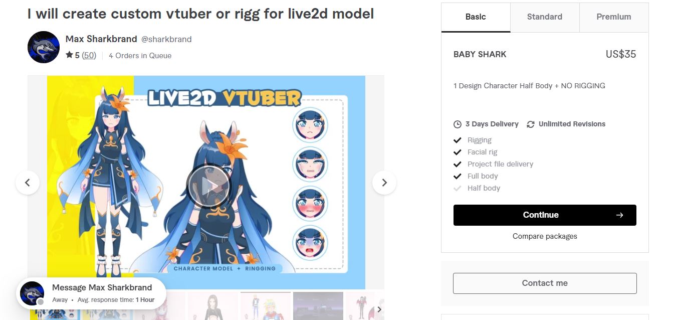 Mark Sharkbrand does VTuber Model Commission on Fiverr